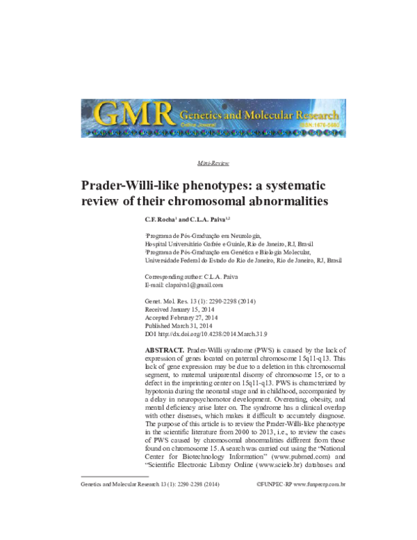 (PDF) Prader-Willi-like phenotypes: a systematic review of their ...