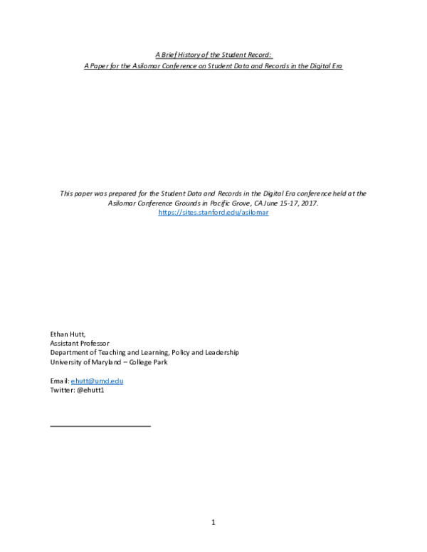 (PDF) A Brief History of the Student Record: A Paper for the Asilomar ...