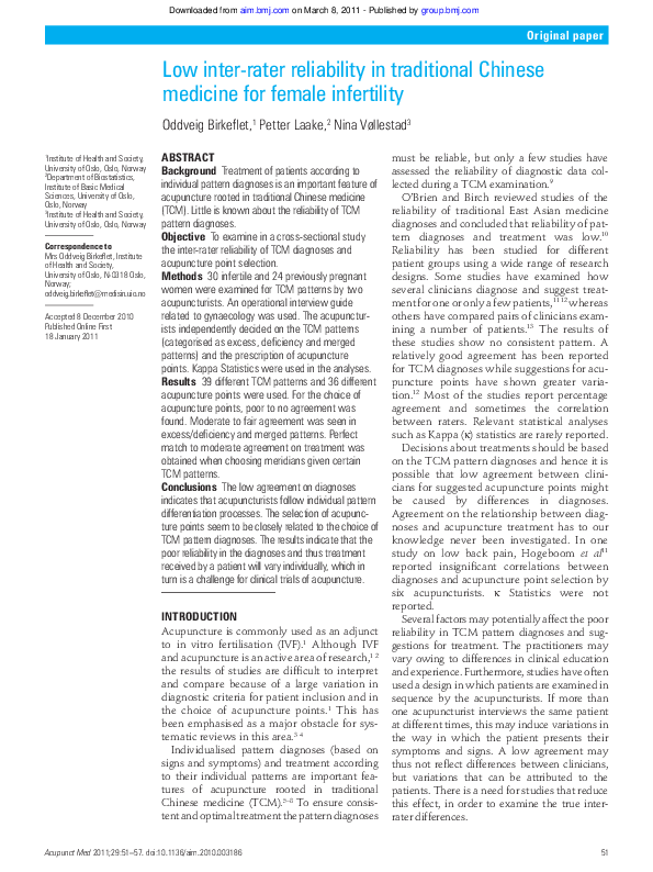 (PDF) Low inter-rater reliability in traditional Chinese medicine for ...
