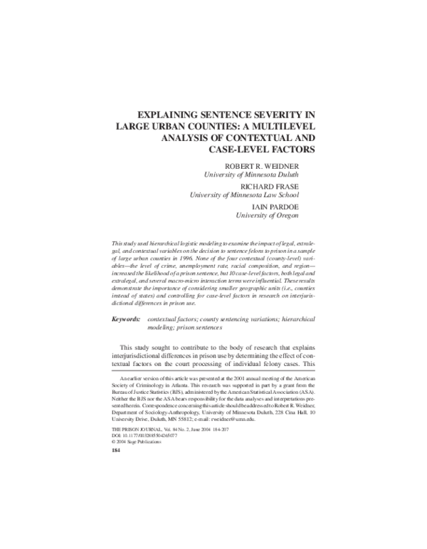 (PDF) Explaining Sentence Severity in Large Urban Counties: A ...