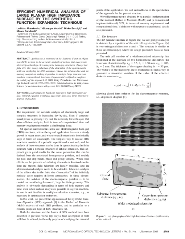 (PDF) Efficient numerical analysis of large planar high impedance surface by the synthetic ...