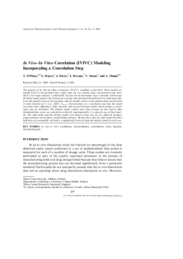 (PDF) In Vivo–In Vitro Correlation (IVIVC) Modeling Incorporating a ...