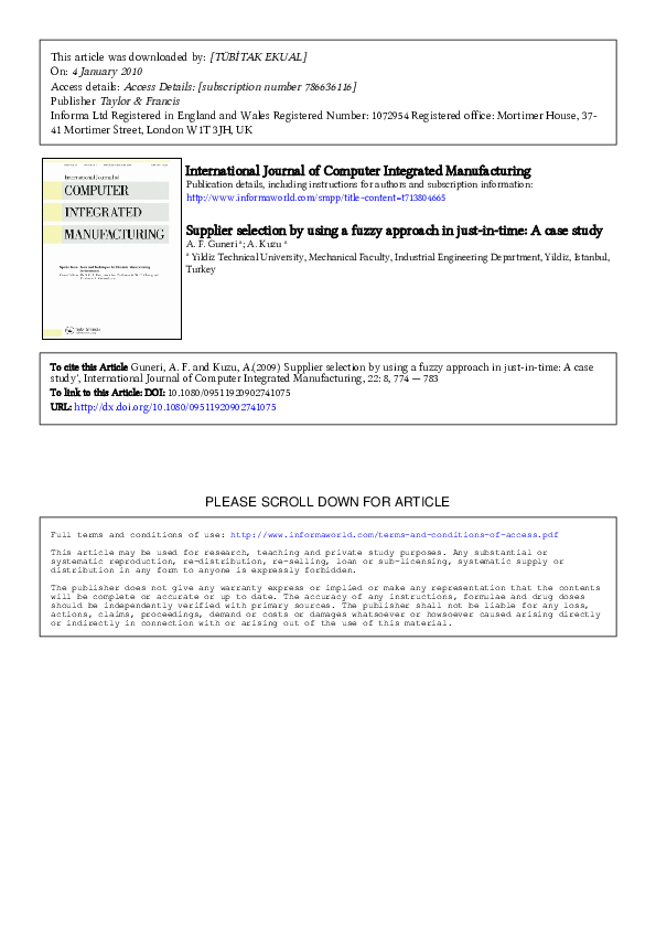 Pdf Supplier Selection By Using A Fuzzy Approach In Just In Time A