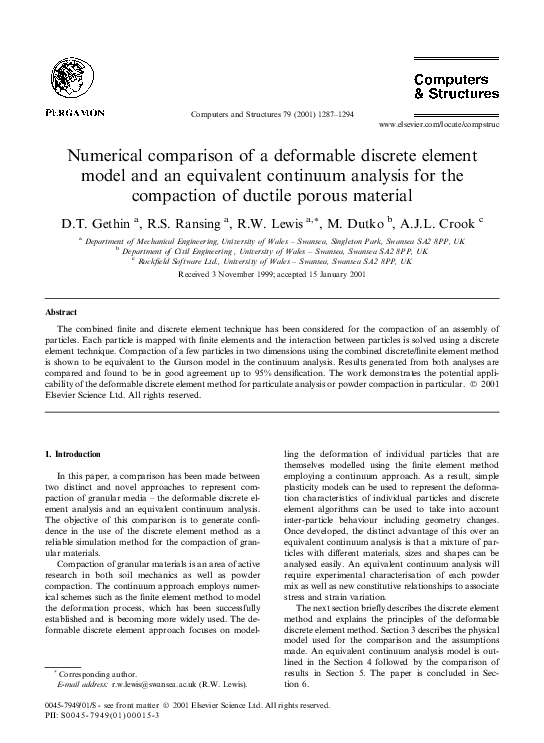 (PDF) Numerical comparison of a deformable discrete element model and an equivalent continuum ...