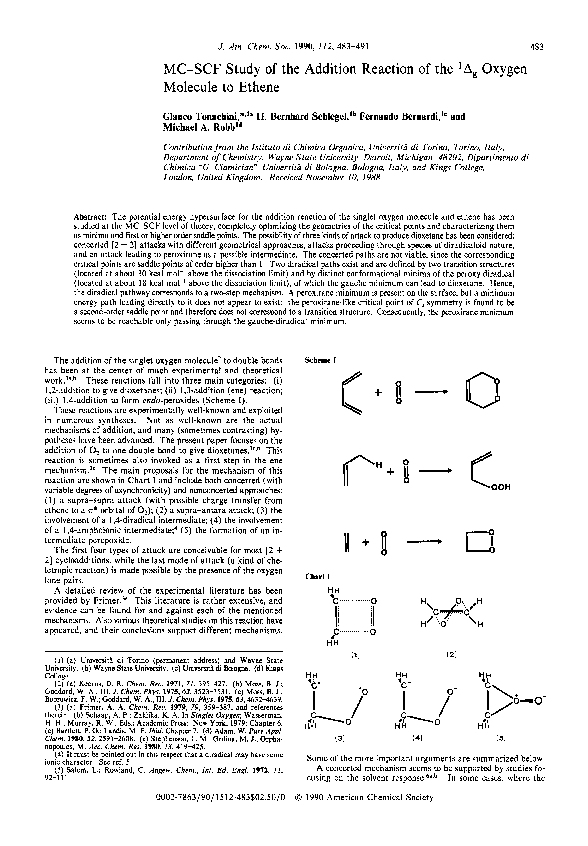 (PDF) MC-SCF study of the addition reaction of the 1.DELTA.g oxygen ...