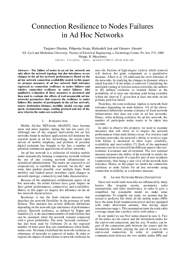 (PDF) Connection resilience to nodes failures in ad hoc networks