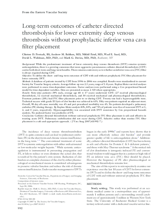 (PDF) Long-term outcomes of catheter directed thrombolysis for lower extremity deep venous ...
