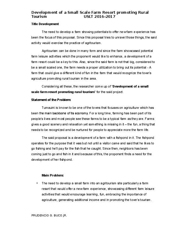 (DOC) Development Development of a Small Scale Farm Resort promoting ...