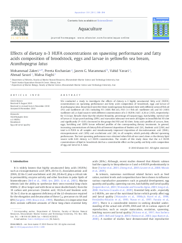 (PDF) Effects of dietary n-3 HUFA concentrations on spawning performance and fatty acids ...