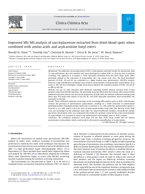 (PDF) Improved MS/MS analysis of succinylacetone extracted from dried ...