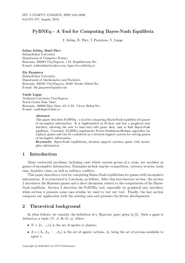 (PDF) PyBNEq - A Tool for Computing Bayes-Nash Equilibria