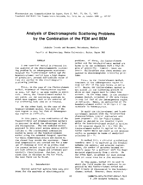 (PDF) Analysis of electromagnetic scattering problems by the combination of the FEM and BEM ...