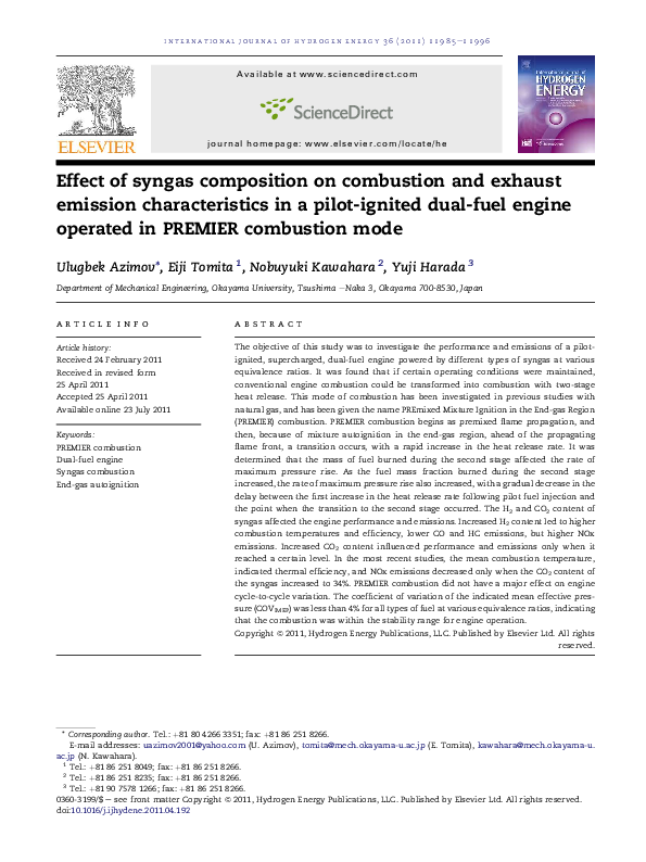 (PDF) Effect of syngas composition on combustion and exhaust emission characteristics in a pilot ...