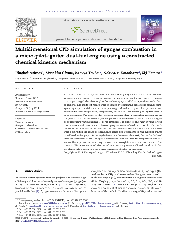 (PDF) Multidimensional CFD simulation of syngas combustion in a micro ...