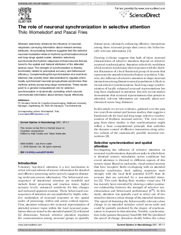(PDF) The role of neuronal synchronization in selective attention