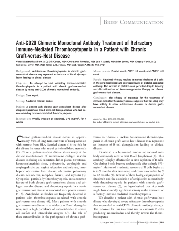 (PDF) Anti-CD20 Chimeric Monoclonal Antibody Treatment of Refractory Immune-Mediated ...
