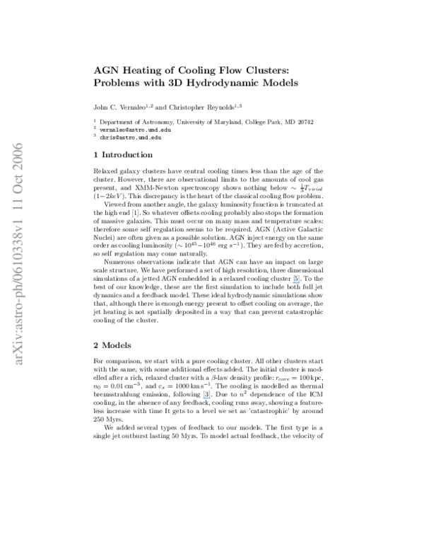 (PDF) AGN Heating of Cooling Flow Clusters: Problems with 3D ...
