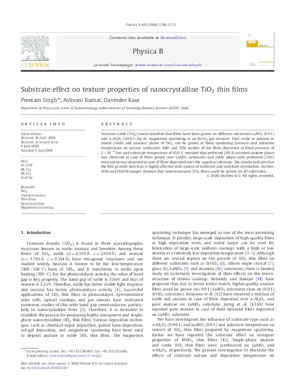 (PDF) Substrate effect on texture properties of nanocrystalline TiO 2 thin films