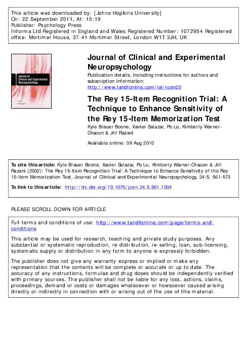 (PDF) The Rey 15Item Recognition Trial: A Technique to Enhance ...