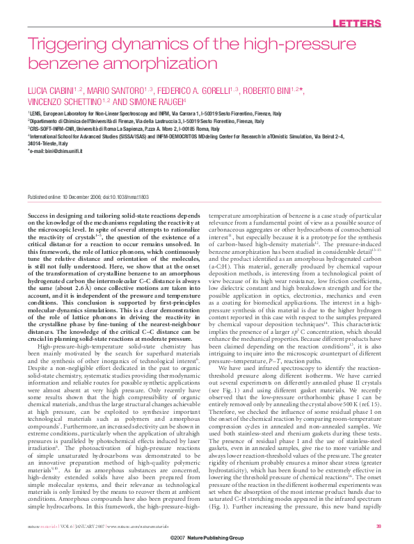 (PDF) Triggering dynamics of the high-pressure benzene amorphization