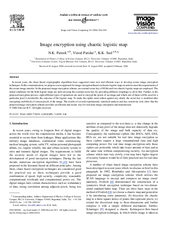 (PDF) Image encryption using chaotic logistic map