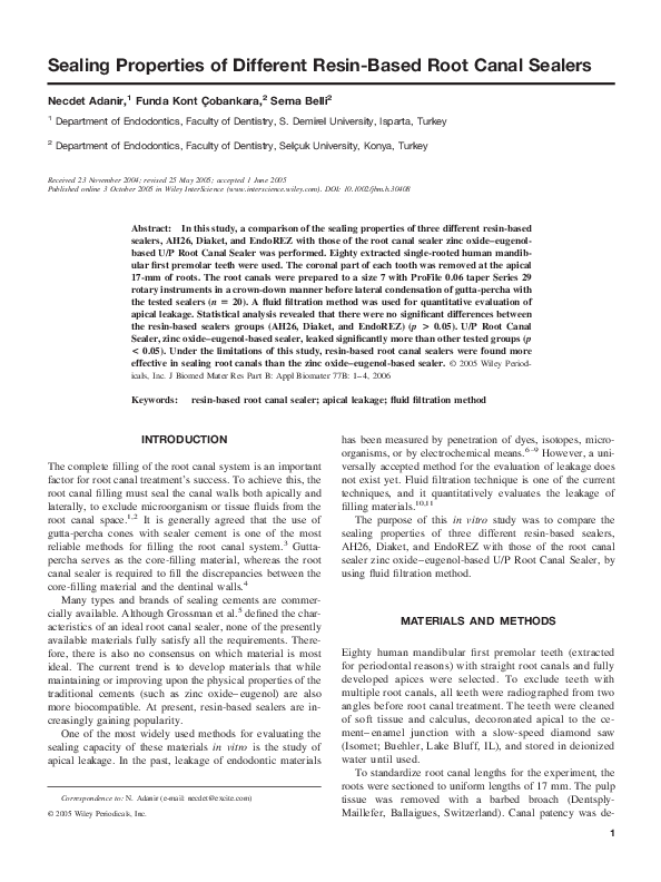 (PDF) Sealing properties of different resin-based root canal sealers
