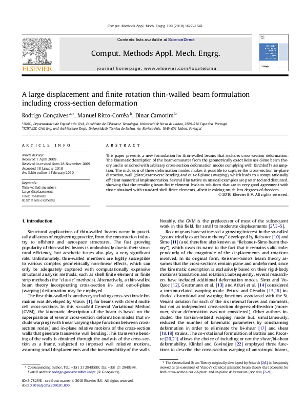 (PDF) A large displacement and finite rotation thin-walled beam formulation including cross ...