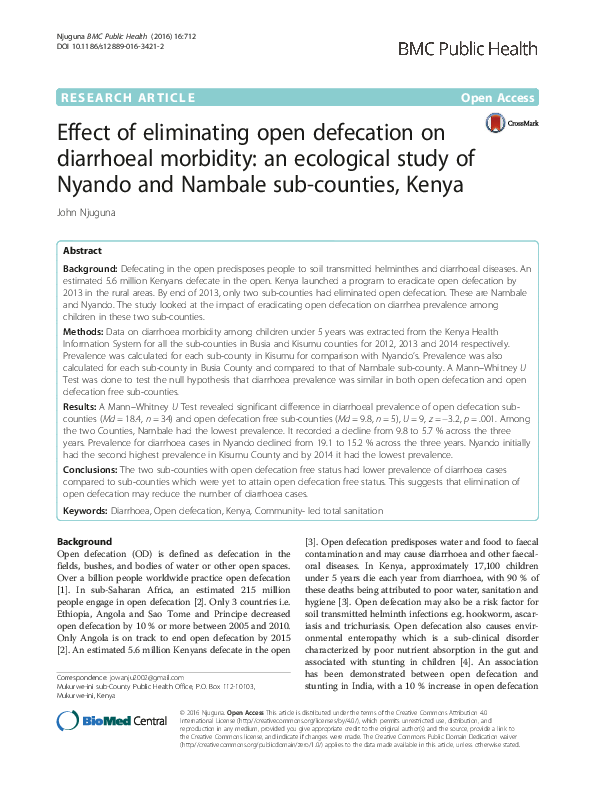(PDF) Effect of eliminating open defecation on diarrhoeal morbidity: an ...