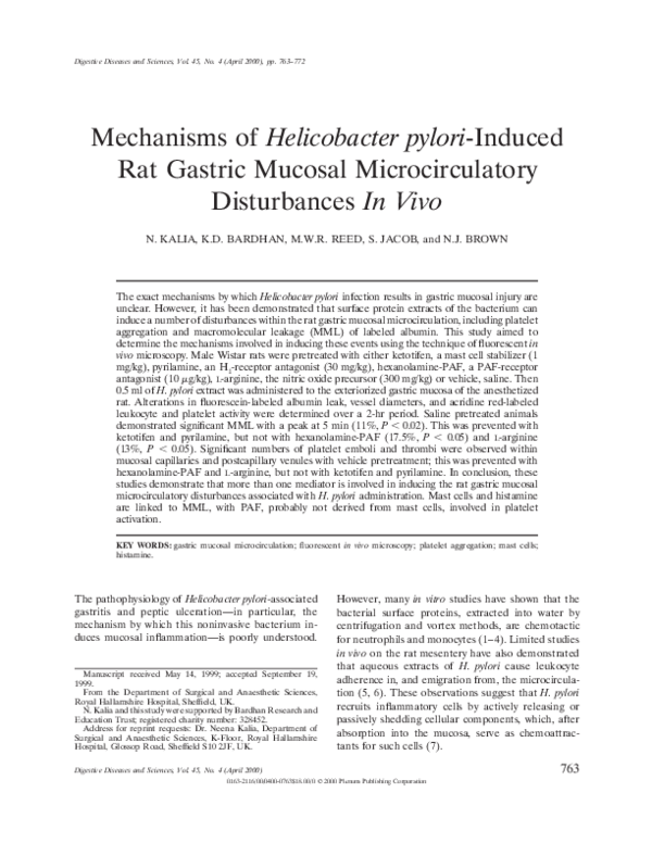 (PDF) Mechanisms of Helicobacter pylori-Induced Rat Gastric Mucosal ...