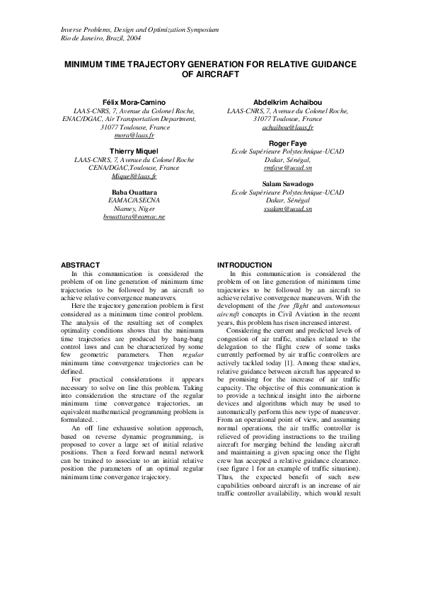 (PDF) MINIMUM TIME TRAJECTORY GENERATION FOR RELATIVE GUIDANCE OF AIRCRAFT