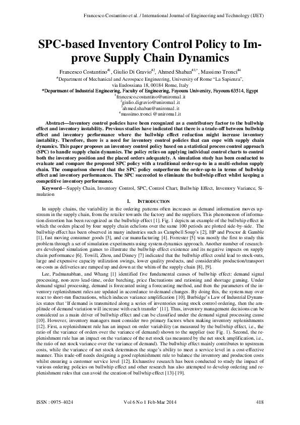 (PDF) SPC-based Inventory Control Policy to Improve Supply Chain Dynamics