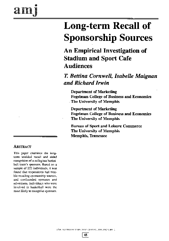 (PDF) Long-term Recall of Sponsorship Sources