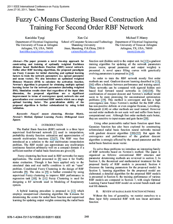 (PDF) Fuzzy C-means clustering based construction and training for second order RBF network