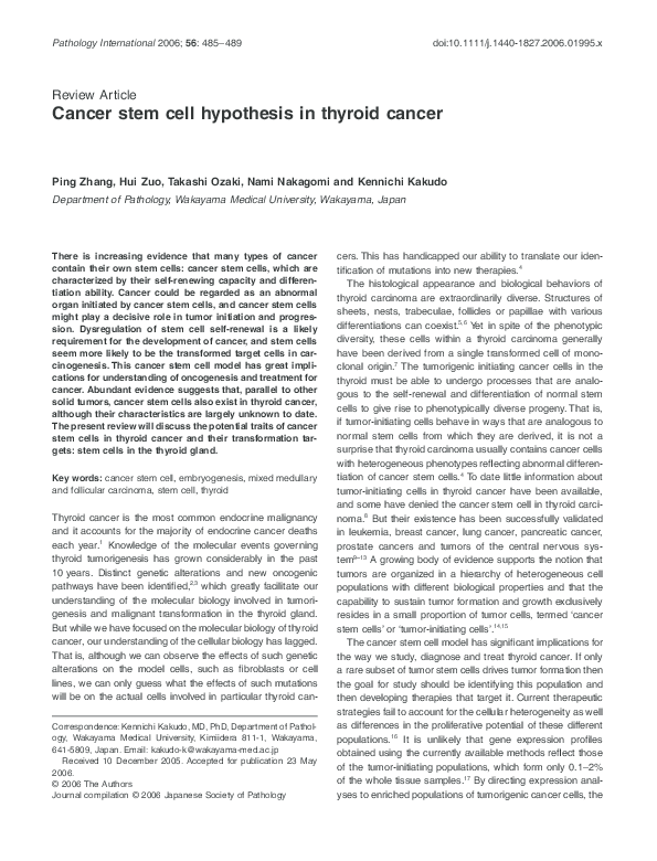 (PDF) Cancer stem cell hypothesis in thyroid cancer