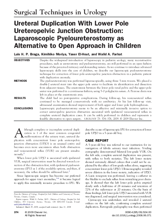 (PDF) Ureteral Duplication With Lower Pole Ureteropelvic Junction ...