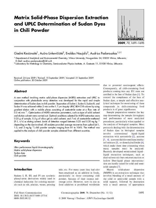 (PDF) Matrix SolidPhase Dispersion Extraction and UPLC Determination of Sudan Dyes in Chili Powder