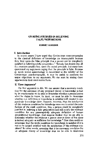 (PDF) On being justified in believing false propositions | Robert F ...