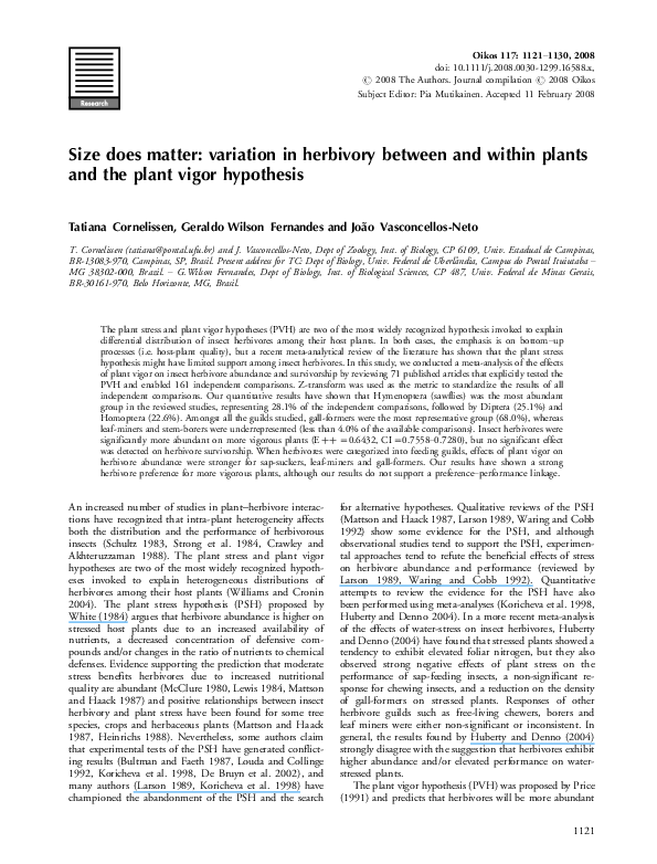 (PDF) Size does matter: variation in herbivory between and within ...