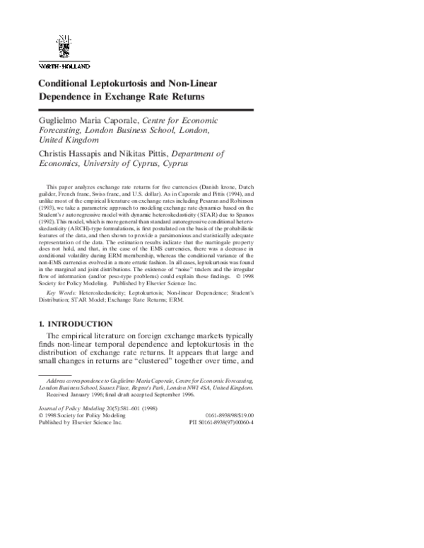 (PDF) Conditional Leptokurtosis and Non-Linear Dependence in Exchange Rate Returns