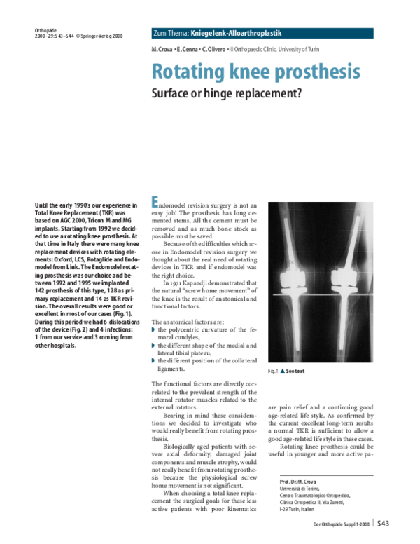 (PDF) Rotating knee prosthesis: Surface or hinge replacement