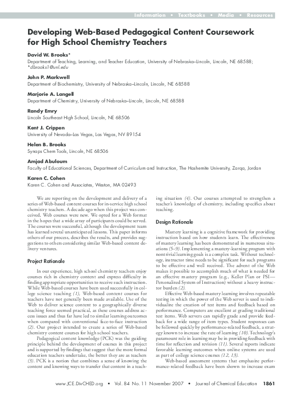 (PDF) Developing Web-Based, Pedagogical Content Coursework for High ...