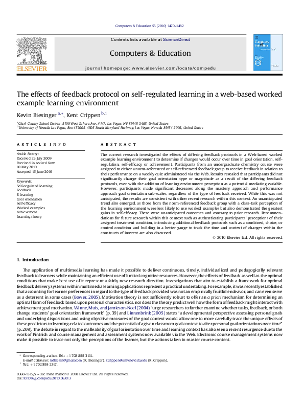 (PDF) The effects of feedback protocol on self-regulated learning in a ...