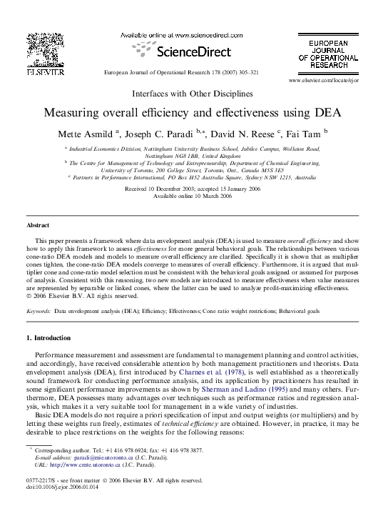 (PDF) Measuring overall efficiency and effectiveness using DEA