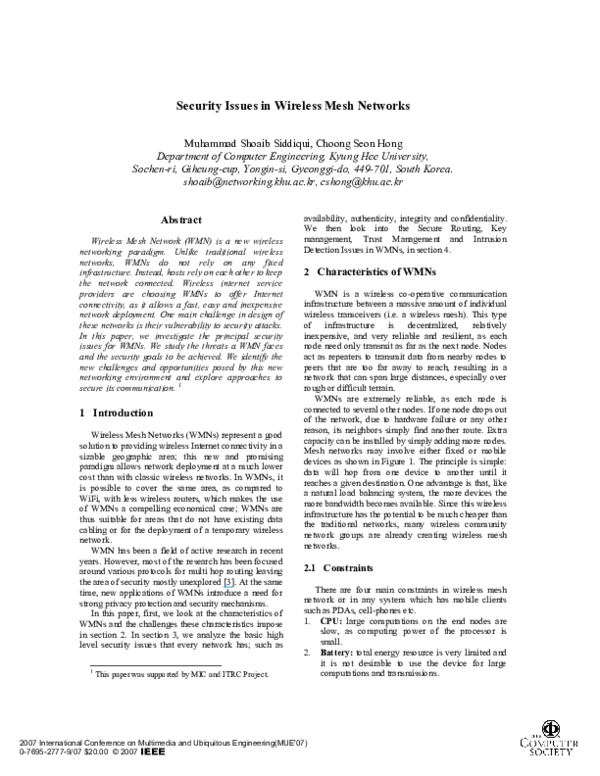 (PDF) Security Issues in Wireless Mesh Networks (PDF) Security Issues in Wireless Mesh Networks