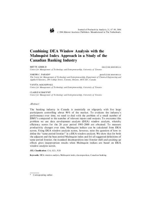 (PDF) Combining DEA Window Analysis with the Malmquist Index Approach ...
