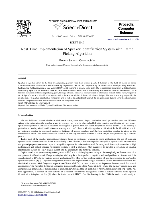 (PDF) Real time implementation of speaker identification system with frame picking algorithm