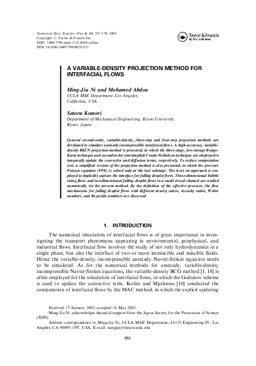 Pdf A Variable Density Projection Method For Interfacial Flows