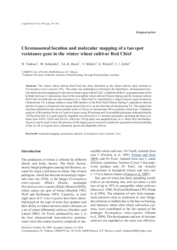 (PDF) Chromosomal location and molecular mapping of a tan spot ...