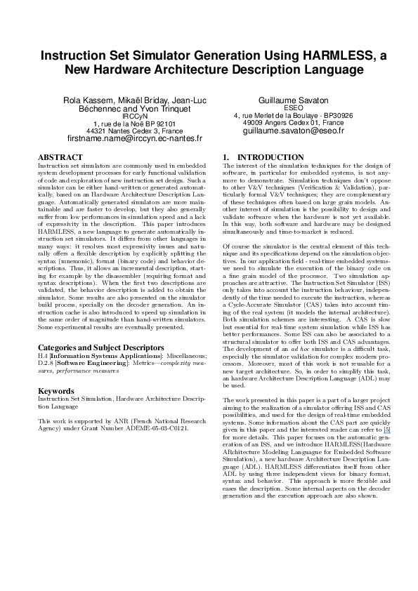 (PDF) Instruction set simulator generation using HARMLESS, a new hardware architecture ...