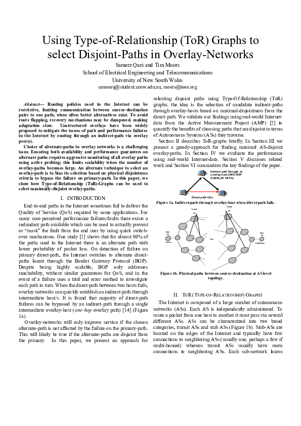 (PDF) Using Type-of-Relationship (ToR) Graphs to Select Disjoint Paths in Overlay Networks